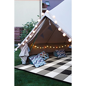 Lena Rug Buffalo Plaid Outdoor Rug Waterproof for Patio RV Camping Picnic Balcony Plastic Straw Rug Grey White 5x7