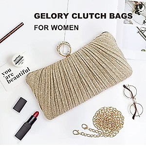 Womens Golden Evening Clutch Purse Glitter Handbag Pleated Evening Bag for Bridal Wedding Party (Gold)
