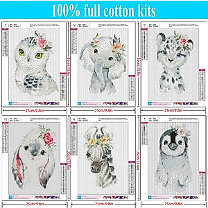 6 Pack Animal Cross Stitch Kits for Adults - Stamped Crossstitching Kits Preprinted 11 Count Cross-Stitch Kit for Beginner, 11CT Prestamped Easy Pattern Needlepoint Kits Crafts for Decor 9.8x13.8inch