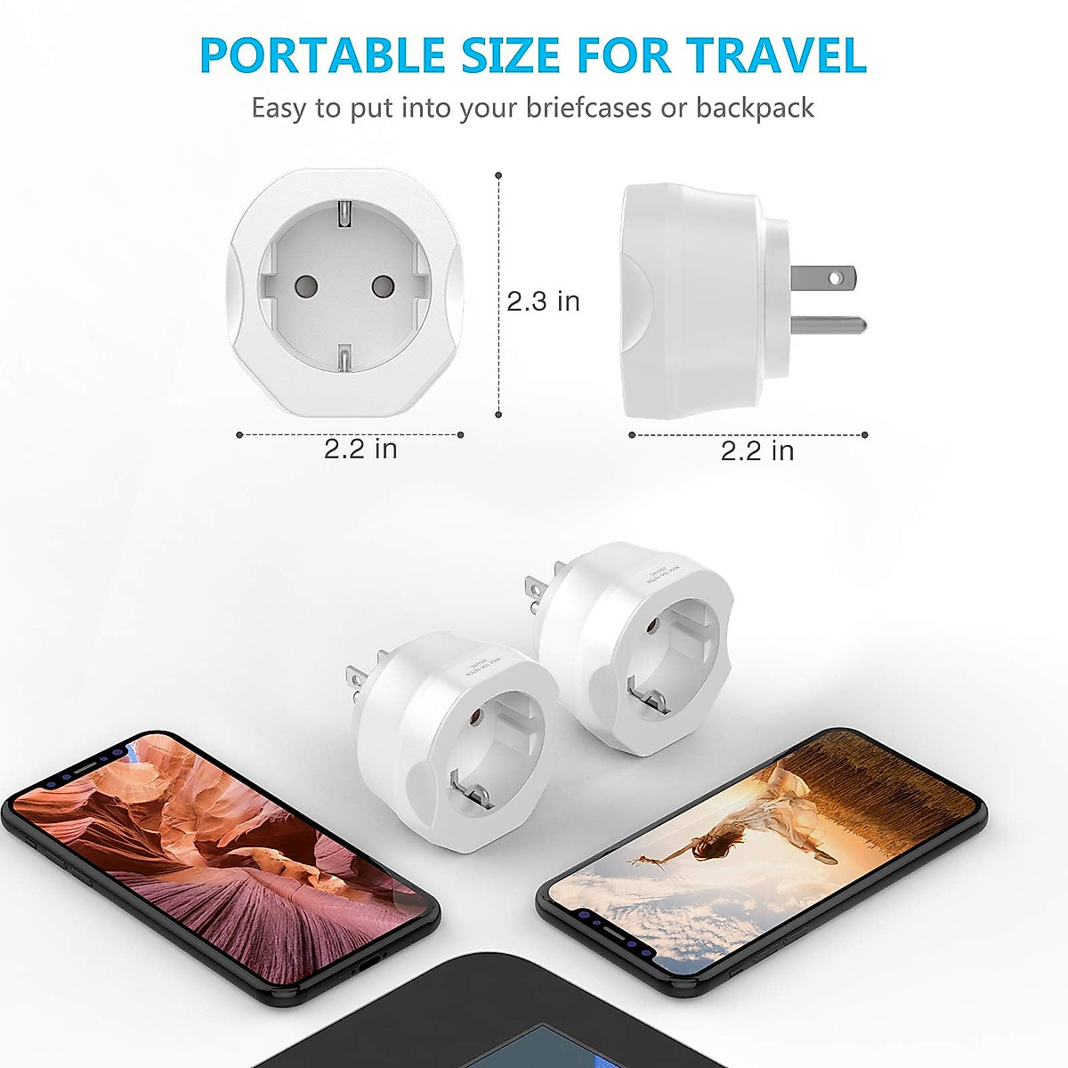 1 Pack Europe to US Plug Adapter, VINTAR European to US Plug Adapter, EU to US Plug Adapter, Europe to USA Travel Converter for Most of Europe EU Spain France Type C E F Plugs to US Power Adapter