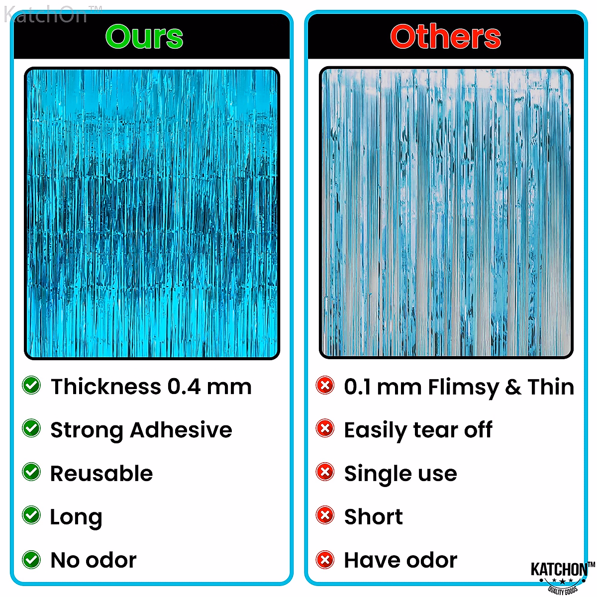 KatchOn, XtraLarge Blue Foil Fringe Curtain - 3.2x8 Feet, Pack of 2 | Blue Water Streamer Backdrop for Beach Party Decorations | Under The Sea Party Decorations | Blue Summer Decorations for Party