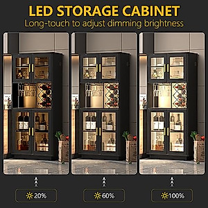 LVSOMT LED Wine Bar Cabinets with Removable Wine Rack, Bar Cabinets for Liquor with Light Motion Sensor, Kitchen Cabinet Storage for Dinning Room, Living Room (Black)