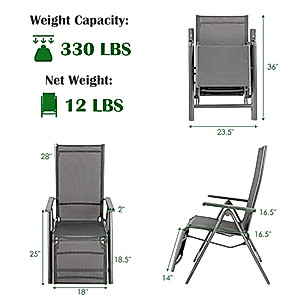 Tangkula Outdoor Folding Lounge Chair, Patio Reclining Chair W/7 Adjustable Backrest & Footrest Positions, Portable Chaise Lounge Chair w/Aluminum Frame for Poolside, Balcony, Backyard, Garden