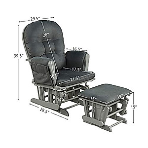 Costzon Baby Glider and Ottoman Cushion Set, Wood Baby Rocker Nursery Furniture, Upholstered Comfort Nursery Chair & Ottoman with Padded Arms (Dark Gray)