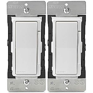 Leviton D26HD-1BW-2 Pack D26HD-1BW Decora Smart Wi-Fi, No Hub Required (2nd Gen) 600W Dimmer Switch 2-Pack, White