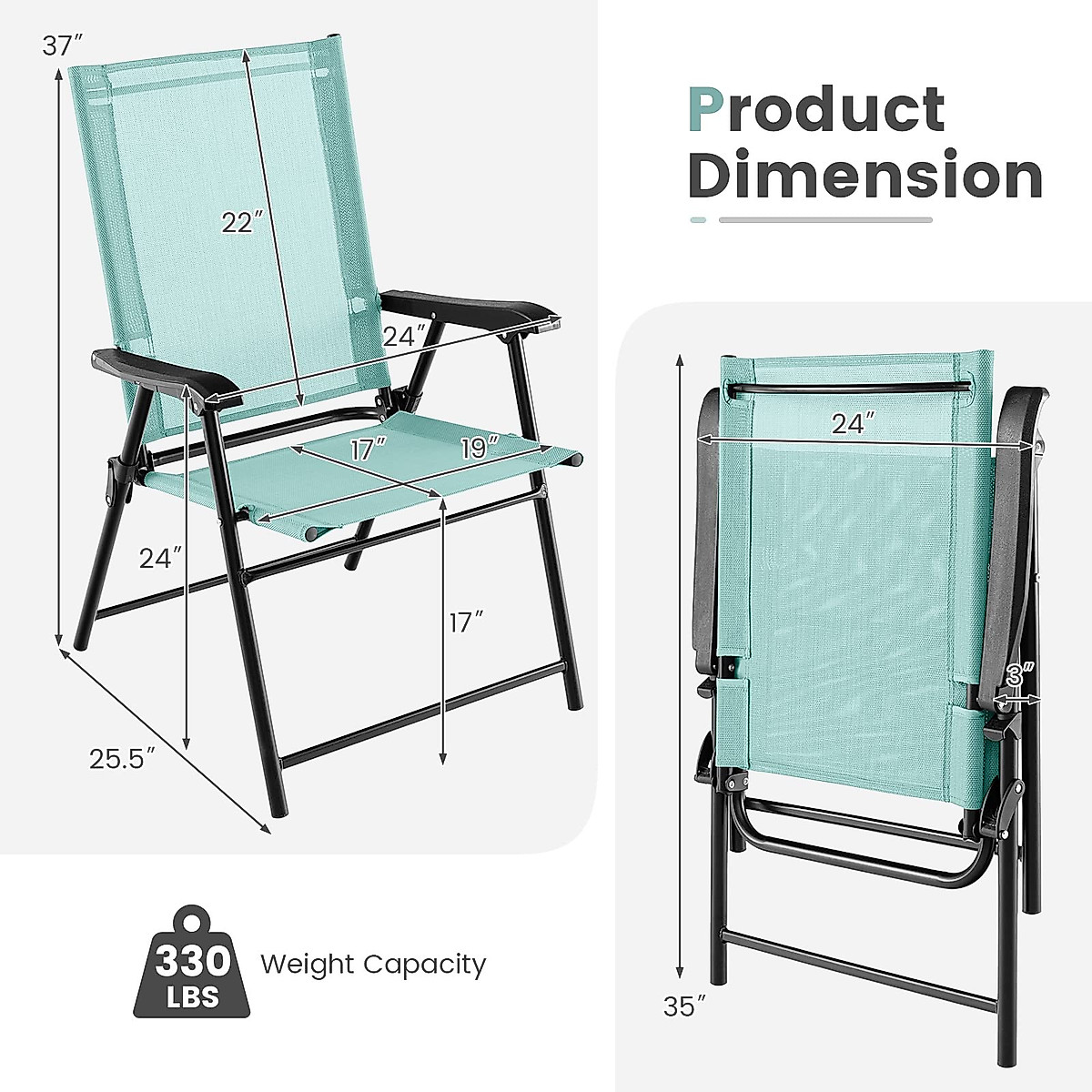 Giantex Patio Chairs Set of 4, Folding Patio Chairs for Deck Beach Camping Dining Picnic, Portable Sling Back Chairs Space Saving Turquoise