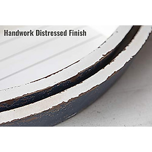 Distressed White Nesting Wood Serving Tray for Eating with Rope Handles,Set of 2 Farmhouse Handwork Boat Shaped Large Decoration Serving Trays for Party Kitchen Counter, Dining Room Coffee Table