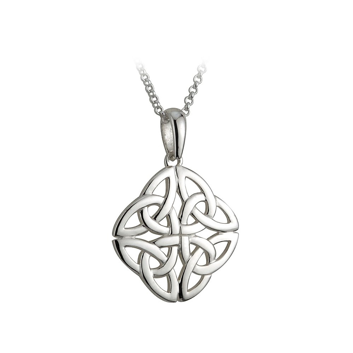 Biddy Murphy Celtic Knot Necklace 925 Sterling Silver, Fine Irish Pendant Jewelry for Women, Imported from Ireland, 18" Inch Length, 7/8" wide and 1 1/4" tall