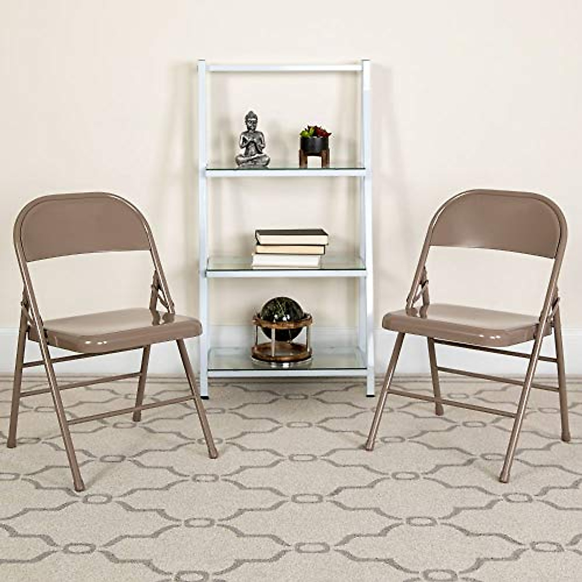 Flash Furniture 2 Pack HERCULES Series Triple Braced & Double Hinged Beige Metal Folding Chair