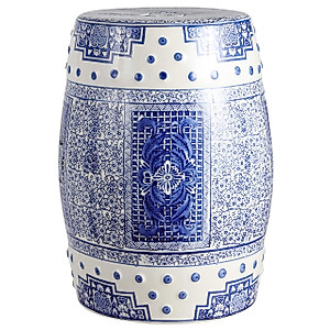 JONATHAN Y TBL1003A Acanthus 17.8" Chinoiserie Ceramic Drum Garden Stool, Bohemian, Coastal, Classic, Cottage, French Country, Traditional, Transitional, Living Room, Garden Room, Patio, Blue/White