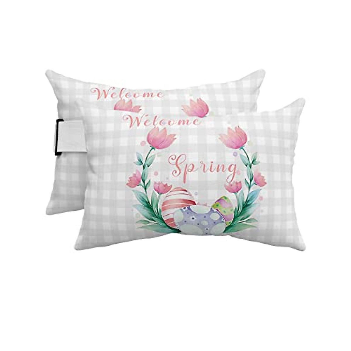 Recliner Head Pillow Ledge Loungers Chair Pillows with Insert Welcome Spring Egg Flower Watercolor Painting Lumbar Pillow with Adjustable Strap Outdoor Waterproof Patio Pillows for Beach Pool, 2 PCS