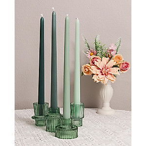 Viyffo Taper Candles 12 Inch Green Set of 4 Unscented, Dripless, Smokeless Long Tall Tapered Candlesticks Wedding Home Decor Dinner Natural Color Series