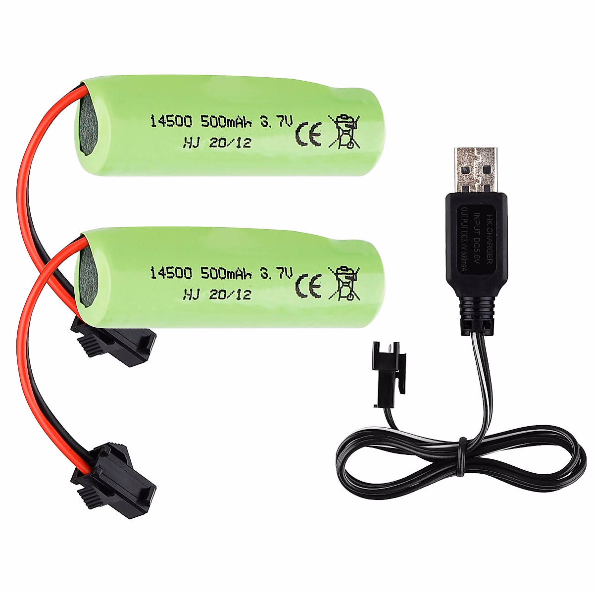 FPVERA Rc Car Battery - 2 Pack 500mah Batteries 3.7V Li-ion Rechargeable for Double Sided Rc Stunt Car RC Trucks Small RC Boat Remote Control Toy Cars E35 DE38 DE40 DE50 with USB