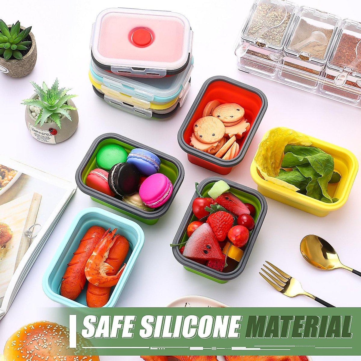 Bokon 16 Silicone Collapsible Food Storage Containers 11.8 oz Reusable Collapsible Bowls with Lids Vent Foldable Food Container Sets Meal Prep Container Silicone Lunch Box, Microwave Dishwasher Safe