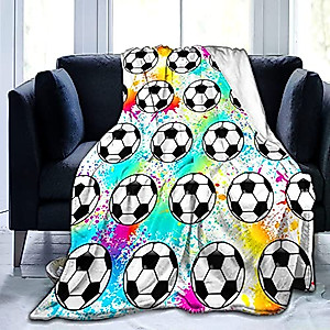 Super Soft Soccer Blanket Throw Soccer Ball Blankets Lightweight Flannel Warm Cozy Football Blanket Gifts for Sport Fans Kids Adults 50"X40"