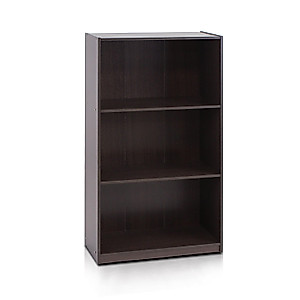 Furinno Basic 3-Tier Bookcase Storage Shelves, Dark Brown