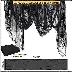 410 x 80 Large Halloween Black Creepy Cloth Decorations Spooky Fabric Black Creepy Scary Gauze Cloth Decoration,Halloween Black Cloth for Halloween Party Supplies