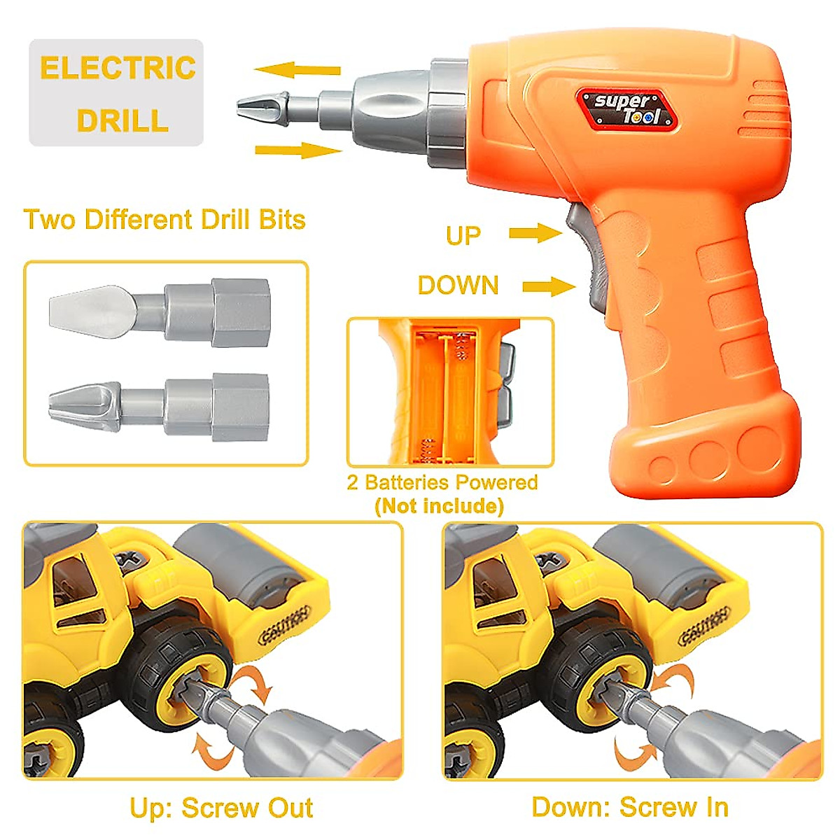 5 in 1 Take Apart Dinosaur & Truck Toys for Kids, Take Apart Toys with Electric Drill Stem Dinosaur Building Construction Educational Learning Toy for Kids Girls Boys 3 4 5 6 7 Year Old