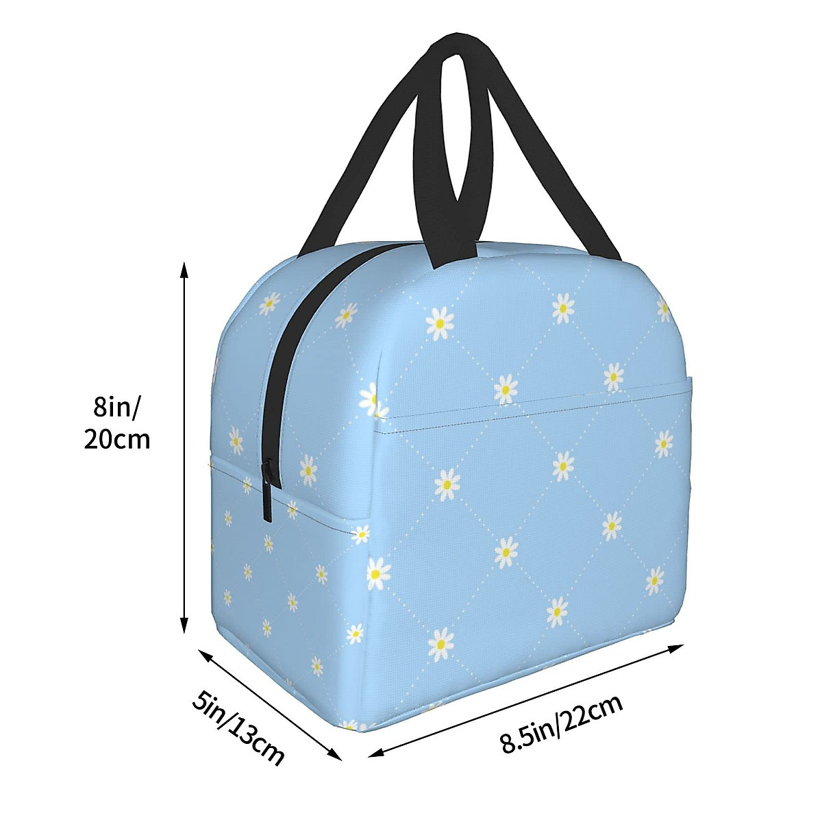 Ucsaxue Insulated Lunch Bag Women Men, Reusable Tote Lunch Box, Leakproof Cooler Lunch Bags for Work Office Travel Picnic, Cute Daisy Flower Light Blue