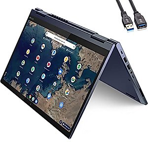 Lenovo ThinkPad C13 Yoga Chromebook 2-in-1 Laptop, 13.3" FHD Touchscreen 300nits, AMD Ryzen 3 3250C, 4GB DDR4 RAM, 512GB PCIe SSD, Backlit Keyboard, Abyss Blue, Chrome OS, BROAG USB Extension Cable