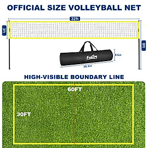 Fostoy Volleyball Net Outdoor, Professional Portable Volleyball Net Set with Adjustable Height Poles, Anti-Sag System, Soft Volleyball, Pump, Boundary Line and Carrying Bag for Backyard, Beach, Lawn