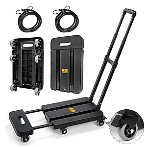 Wolosaka Folding Hand Truck Trolley with 6 Wheels Telescoping Handle Utility Dolly Luggage Cart Compact Design Adjustable Foldable Durable Heavy Duty Multi-Purpose Moving Travel Shopping Office Use