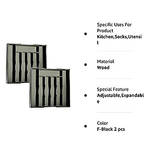 Bellsal Black Silverware Organizer 2 PIECE Kitchen Drawer Organizer Expandable Bamboo Utensil Holder Cutlery Tray