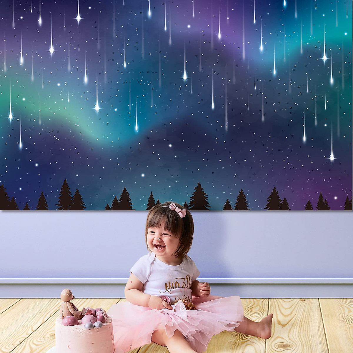 Fabric Night Sky Star Backdrop Shooting Star Aurora Party Decoration Universe Galaxy Constellation Celestial Photo Backgound Twinkle Little Star Photo Booth Wedding Baby Shower Birthday Party Supplies