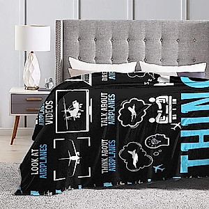 Airplane Throw Blanket, Aircraft Blanket, Pilot Gifts, Aviation Gifts for Men Boys Adults, Soft Flannel Plane Quilts, Airplane Decor, Lightweight Blanket for Bed, Sofa, Outdoors, 40"x50" for Kids