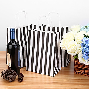 Ronvir Gift Bags 100pcs Paper Bags 8x4.75x10.5 Inches Black And White Bags, Shopping Bags, Retail Bags. Party Bags, Gift Bgas Medium Size