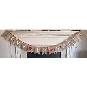 Love is Sweet Burlap Banner - Valentine's Day Party Bunting Garland - Wedding Reception Engagement Valentines Day - Bridal Shower Save The Date - Photo Prop Decorations by Jolly Jon