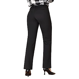 Bamans Women's Bootcut Pull-On Dress Pants Office Business Casual Yoga Work Pants with Key Pocket Straight Leg (Black, Medium)