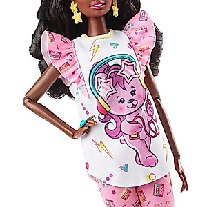 Barbie Rewind Doll & Accessories with Curly Black Hair & 1980S-Inspired Slumber Party Outfit, Collectible & Displayable