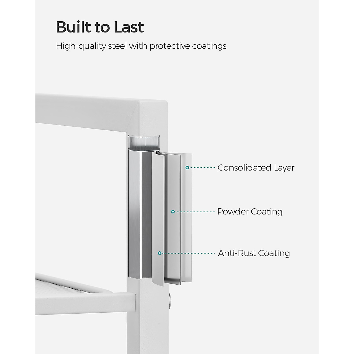 SONGMICS 6-Tier Storage Rack, Bathroom Shelf, Extendable Plant Stand with Adjustable Shelf, for Bathroom, Living Room, Balcony, Kitchen, Classic White UBSC036W01