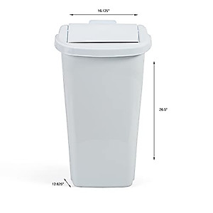 United Solutions 10 Gal/40 Qt All-in-One Wastebasket, 2-Pack, Slim Trash Can with Integrated Dustpan Swing Lid and Brush, Great for Kitchen, Office, and Bathroom, White