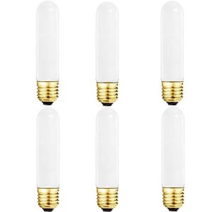 SCOMX 25 Watt T10 Frost Tubular Incandescent Light Bulb, Showcase Lamp, 2700K Soft White, E26 Medium Base, 280 Lumens, 120V (6)