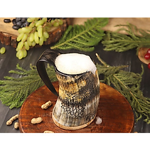 OLDEMPEROR Viking Drinking Horn Mug, 15-20oz| Shot Glass and Bottle Opener| Unique Handmade Viking Spacial Gifts for Men and Women - Food Grade Medieval Style (Fenrir)