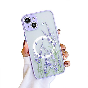 Ownest Compatible with iPhone 14 Case, Magnetic Fitting for MagSafe for Clear Frosted PC Back 3D Flowers Floral Girls Woman and Soft Silicone Slim Shockproof Case for iPhone 14 6.1''-(Pink)