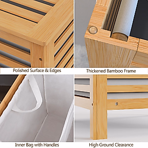 Purbambo Laundry Hamper with Lid, 95L Bamboo Laundry Basket with Removable Liner Bag, 2-Section Laundry Sorter for Home Bathroom Bedroom