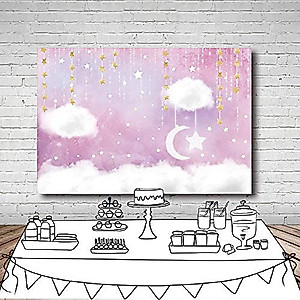 MEHOFOTO Sweet Pink and White Cloud Photo Studio Backdrop Props Princess Birthday Girl Baby Shower Party Decorations Hanging Gold Stars Twinkle Twinkle Little Stars Photography Background Banner 7x5ft