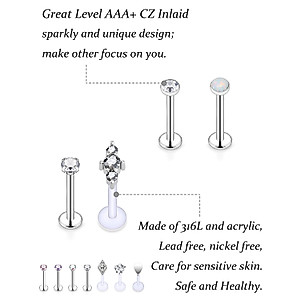 Vsnnsns 16G Lip Rings Stainless Steel Opal Labret Monroe Lip Rings Nail Cartilage Tragus Helix Earrings Studs Ring Medusa Piercing Jewelry Retainer For Women Men Silver 8mm 28PCS