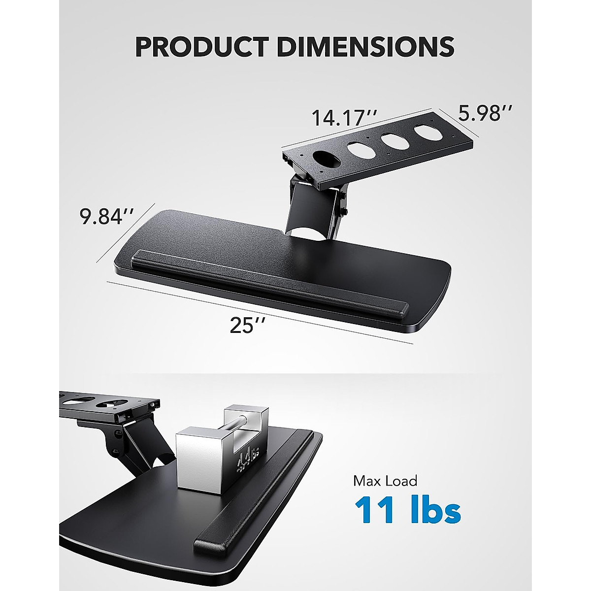 HUANUO Keyboard Tray Under Desk, 360 Adjustable Ergonomic Sliding Keyboard & Mouse Tray, 25" W x 9.8" D, Black