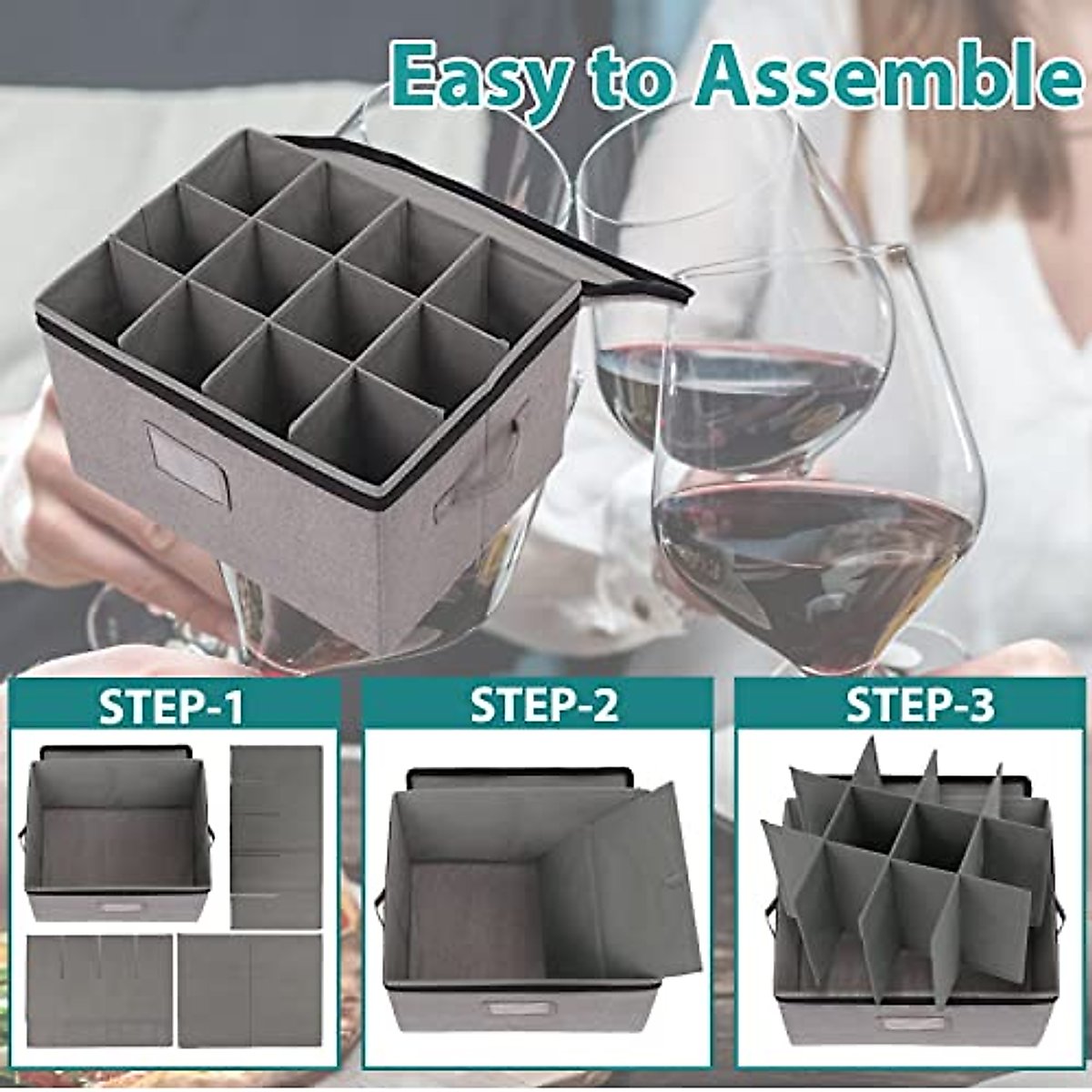 Xmasorme Stemware Storage Cases, Wine Glass Storage Box Containers Hard Shell Crystal Glassware Case for 12 Red Wine Glasses, with Label Window, Handles for Moving,Storage,Picnics
