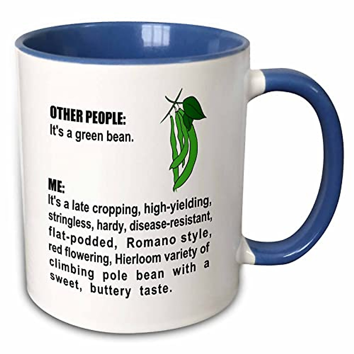 3dRose Funny Green Bean Growing Expert Vegetable Garden Smarts Grower Humor - Mugs (mug-364629-6)