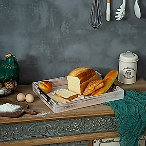 Hanobe Wood Serving Tray Decor - Rustic Decorative Trays for Coffee Table Large Ottoman Food Tea Coffee Trays for Eating Living Room/Dining Room/Coffee Bar Farmhouse (1)