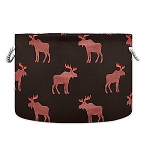 Krafig Watercolor Moose Elk Pattern Round Collapsible Storage Basket, Large Toy Storage, Laundry Baskets, Open Home Storage Bins for Toy Organizer, Home Decor, Clothes, Toys