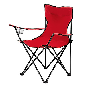 Vasitelan Outdoor Folding Camping Chair with Lumbar Back Support, Outdoor Lawn Chairs Arm Chair with Bag, Cup Holder (Red)