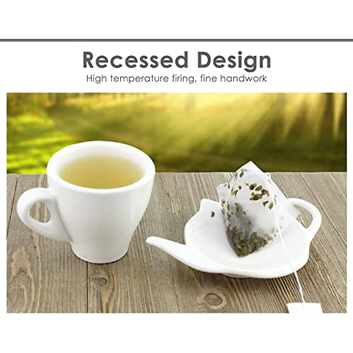 DS. DISTINCTIVE STYLE 4 Pieces Teapot Shaped Tea Bag Holder Teabag Coaster Seasoning Dish for Sauce Dessert (White - Ceramic)