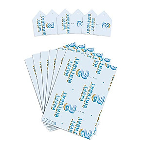 CENTRAL 23 Baby Boy Wrapping Paper - Age Two - 6 Sheets Blue Wrapping Paper - Happy 2nd Birthday Wrapping Paper - Comes With Stickers - Recyclable