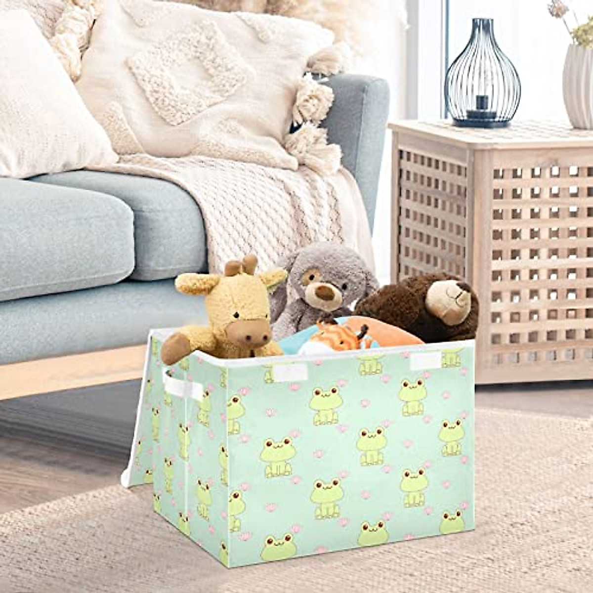 Krafig Cartoon Animal Frog Foldable Storage Box Large Cube Organizer Bins Containers Baskets with Lids Handles for Closet Organization, Shelves, Clothes, Toys